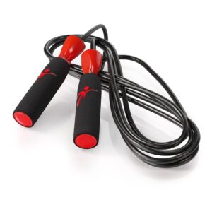 fitness factor jump rope with adjustable length, tangle-free skipping rope for gym workout,crossfit, fitness exercise, wod, boxing, mma, endurance training include carrying pouch (red)