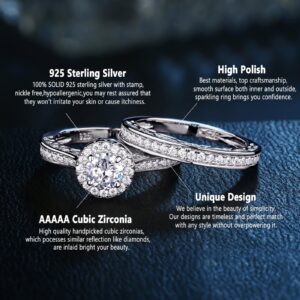 Newshe Wedding Rings for Women Engagement Ring Set 925 Sterling Silver 2.4Ct Round White AAAAA Cz Size 8