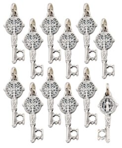 catholica shop lot of 12 silver tone saint st. benedict key of heaven medal pendant charm - 0.31" w x 0.94" l