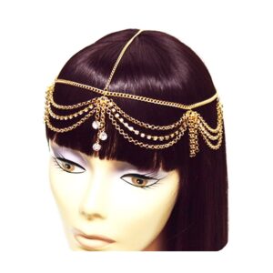 Gold Tone Womens Rhinestone Accent Draped Head Chain Jewelry IHC1030G