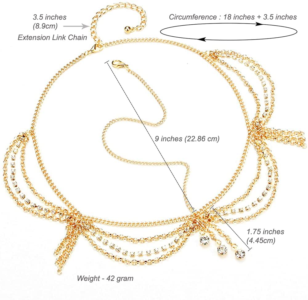 Gold Tone Womens Rhinestone Accent Draped Head Chain Jewelry IHC1030G