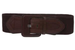 women's high waist fashion stretch belt with tab detailing, dark brown | s/p (28"-30" waist)