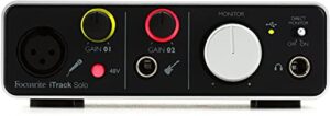 focusrite itrack solo audio interface for mac, pc, and ipad – usb audio interface for recording, streaming, and podcasting with xlr, line-in, and professional software included