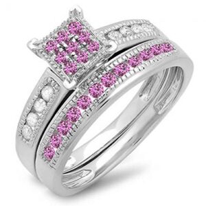 dazzlingrock collection sterling silver round pink sapphire & white diamond wedding ring set for women, size 7