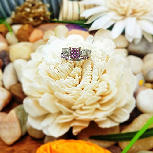 Dazzlingrock Collection Sterling Silver Round Pink Sapphire & White Diamond Wedding Ring Set for Women, Size 7