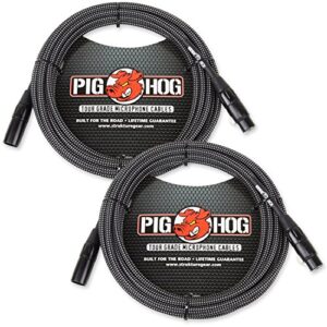 2-pack pig hog phm20bkw black & white woven tour grade mic cable, 20ft xlr