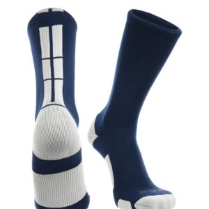 TCK Sports Elite Performance Crew Socks, Navy/White, Large