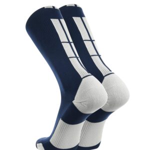 TCK Sports Elite Performance Crew Socks, Navy/White, Large