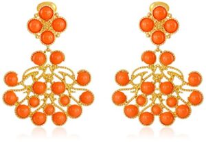 kenneth jay lane gold and coral cabochon clip-on earrings