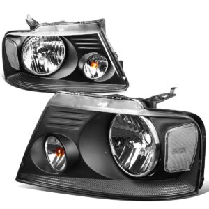 auto dynasty halogen model factory style headlights assembly compatible with ford f150 lincoln mark lt 2004-2008, driver and passenger side, black housing clear lens