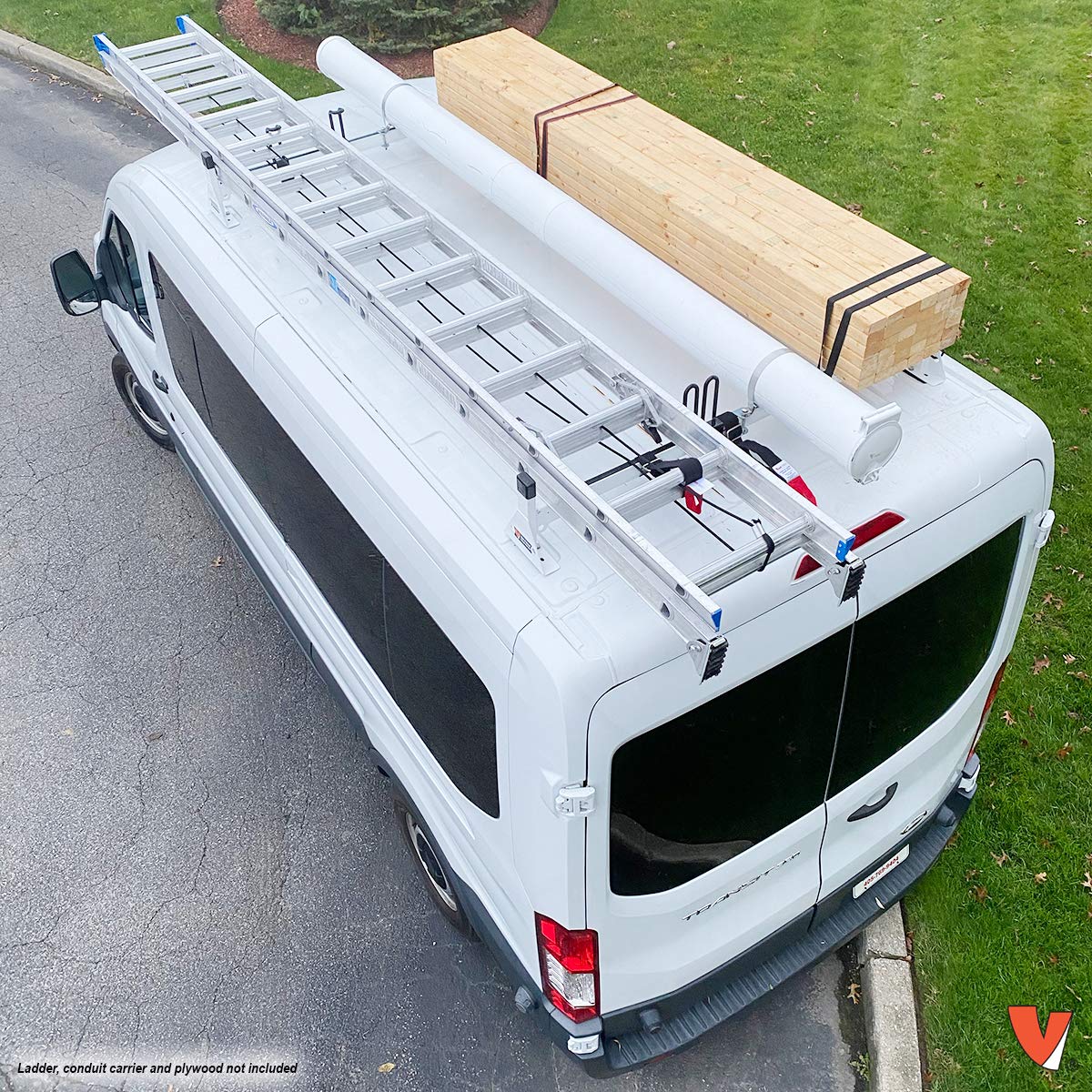 Vantech Low Profile 2-Bar Ladder Rack Ford Transit (Cargo) 2015-On 54" Bars Steel White