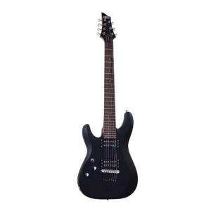 schecter c-7 deluxe 7-string electric guitar (left hand, satin black)