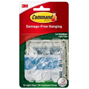 command outdoor light clips, 16 clips, 20 strips, water-resistant adhesive (17017clr-awes), clear (17017clr-aw-e)