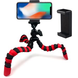 acuvar 12" inch flexible camera tripod with wrapable disc legs & quick release plate + universal smartphone mount for all smartphones