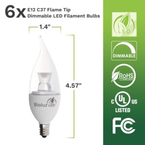 Bioluz LED 6 Pack Flame Tip Candelabra LED Bulb, Dimmable 40 Watt Chandelier Bulbs 40 (uses 4.5W) Watt E12 Base Candle Bulbs 2700K (Warm White) Indoor/Outdoor