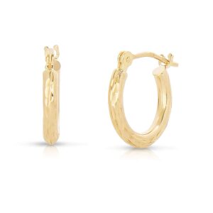 14k gold small hoops diamond-cut engraved hoop earrings (yellow gold)