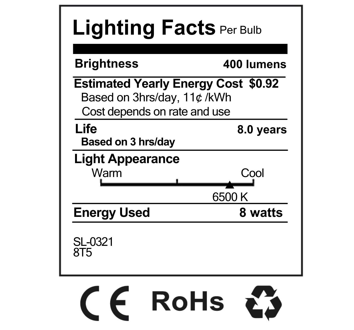 Sterl Lighting - Pack of 8 T5 Counter Lighting 11.33 inch Straight Fluorescent Tube Light Bulbs - 8 Watts - 110/130 Volts - G5 Base - 6500 Kelvin Supra Life Daylight - 400 Lumens