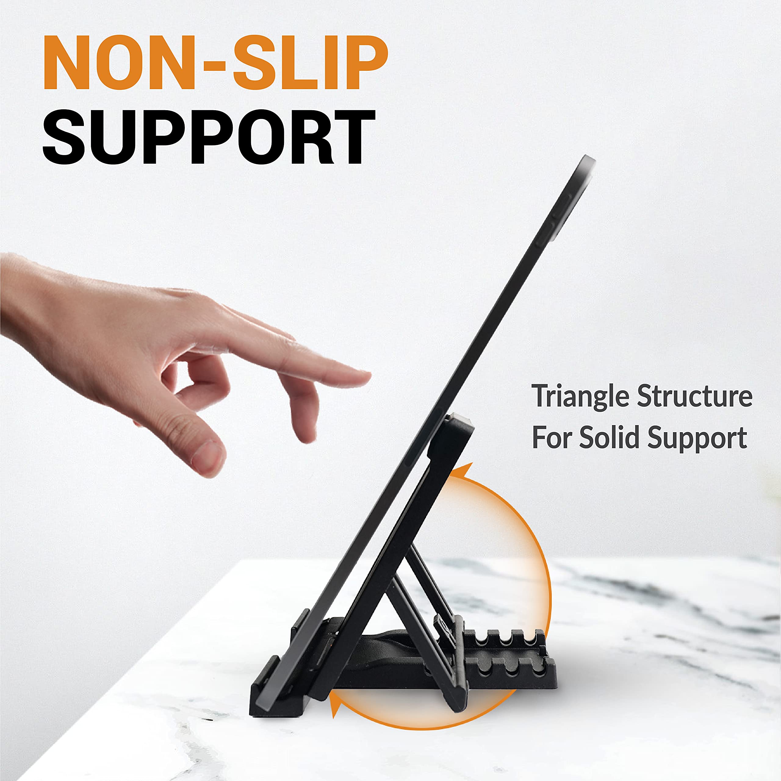 Multi-Angle iPad Stand for Desk, Portable Tablet Holder with Non-Slip Base, Travel Tablet Stand Compatible with iPad, iPhone, Samsung Galaxy, & Amazon Kindle Ebook Tablets, Black