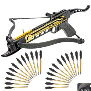 kingsarchery self-cocking crossbow bundle with adjustable sights, spare crossbow string and caps, 27 aluminim arrow bolt set