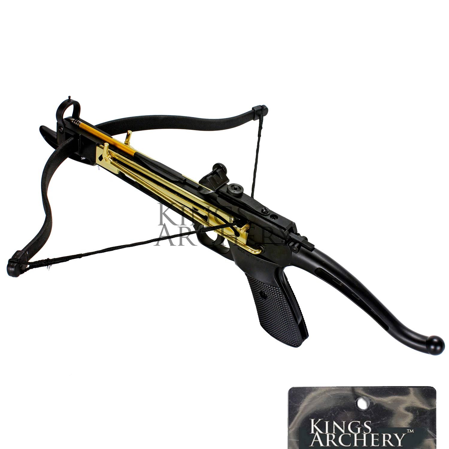 KingsArchery Self-Cocking Crossbow Bundle with Adjustable Sights, Spare Crossbow String and Caps, 27 Aluminim Arrow Bolt Set