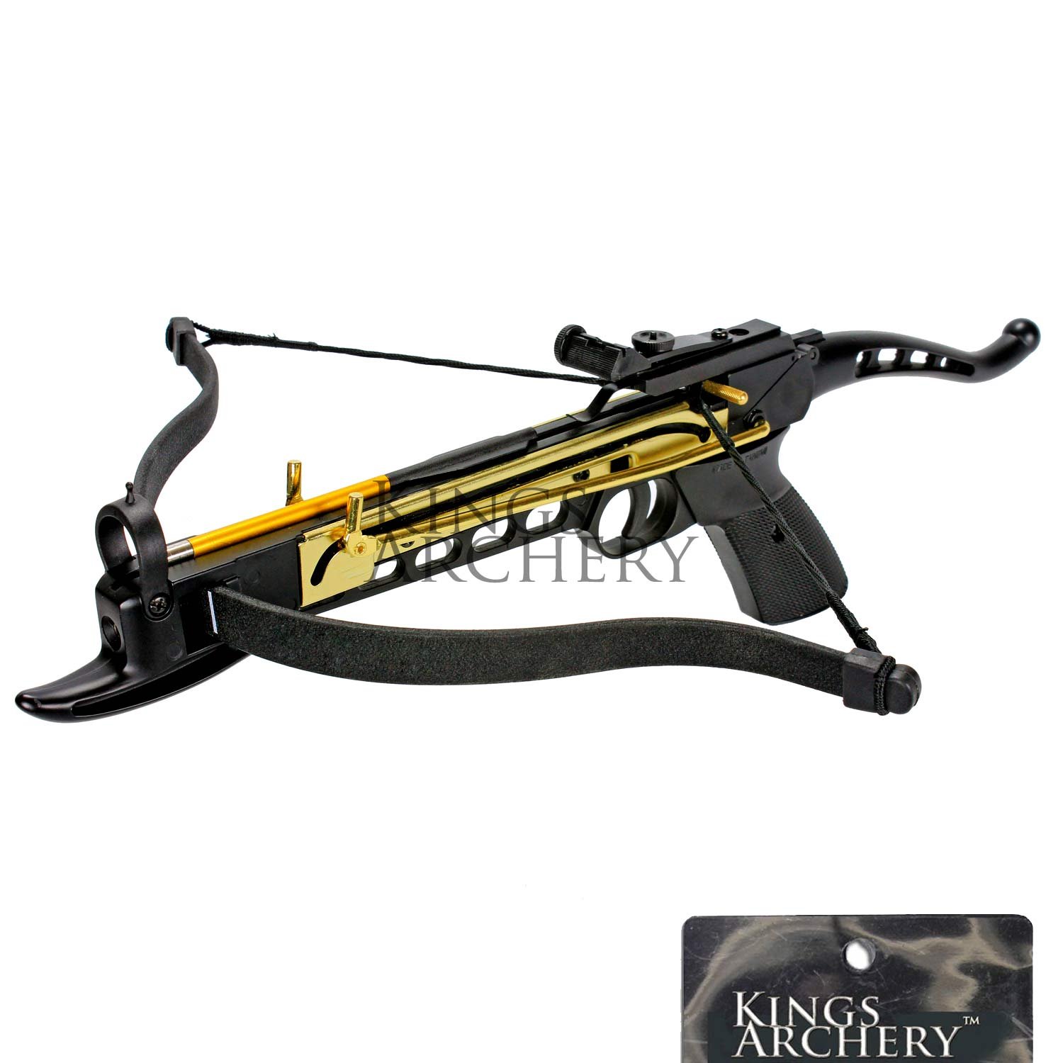 KingsArchery Self-Cocking Crossbow Bundle with Adjustable Sights, Spare Crossbow String and Caps, 27 Aluminim Arrow Bolt Set