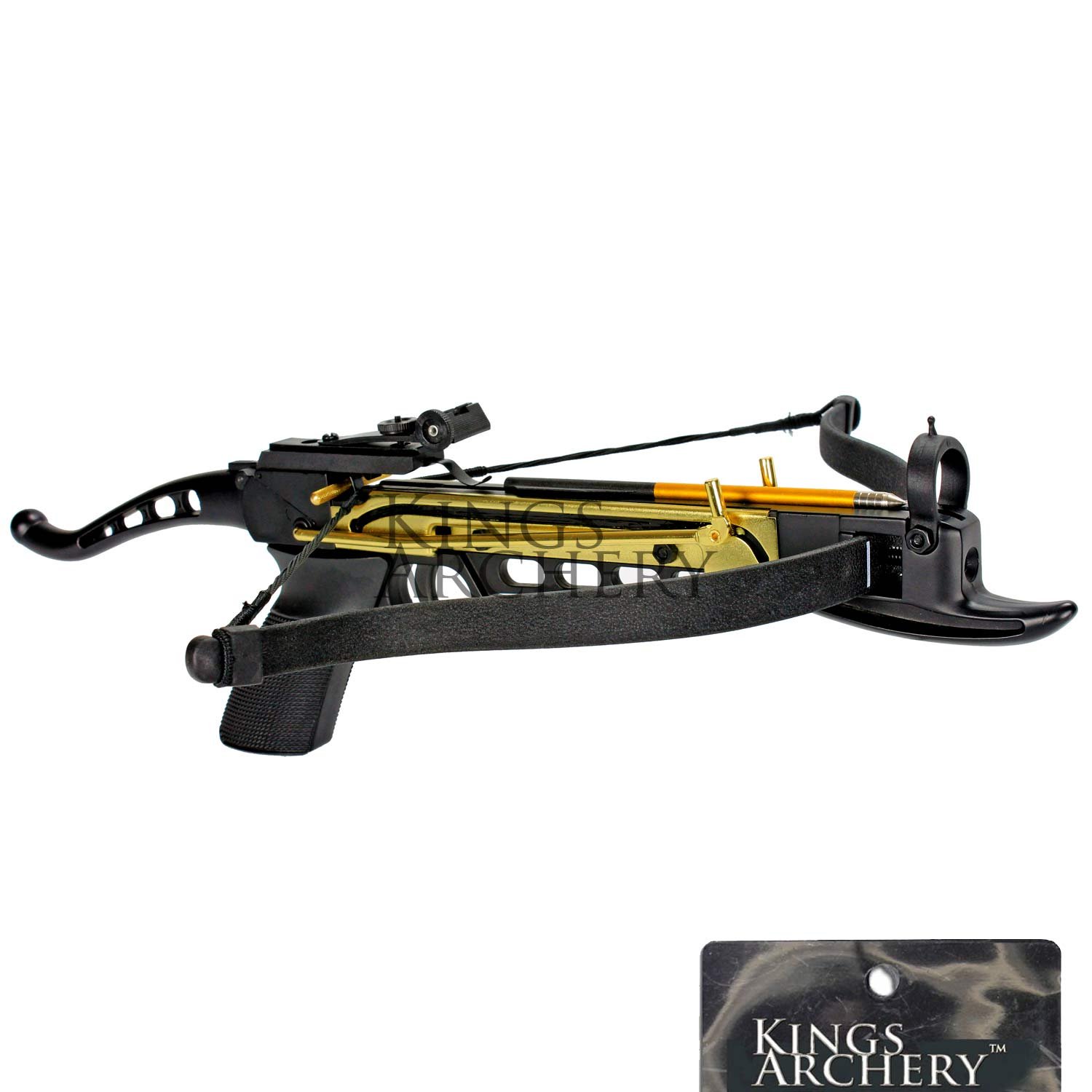 KingsArchery Pistol Crossbow Self-Cocking 80 LBS with Adjustable Sights, 3 Aluminium Arrow Bolts, and Bonus 120-pack of Colored PVC Arrow Bolts