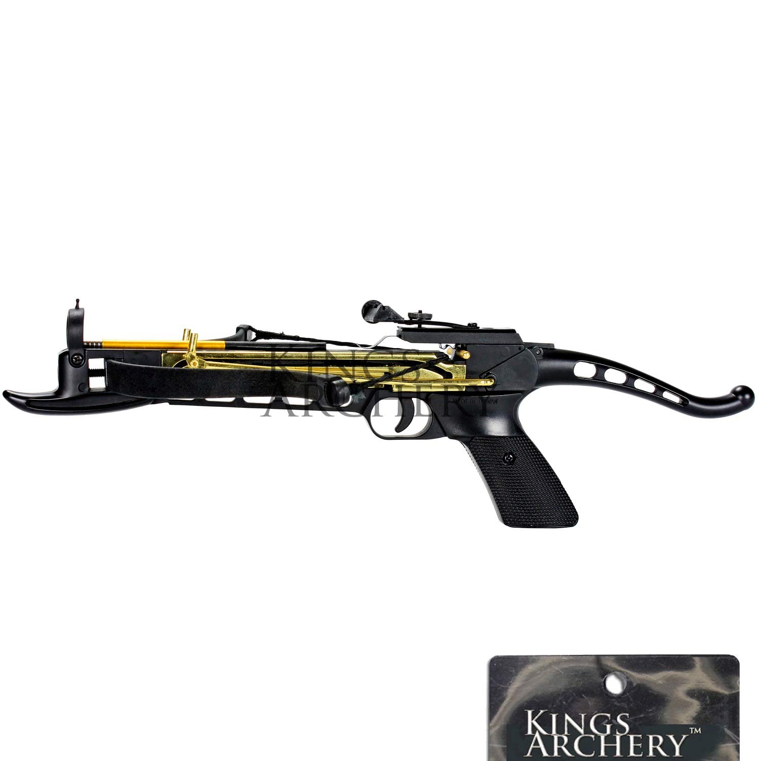 KingsArchery Pistol Crossbow Self-Cocking 80 LBS with Adjustable Sights, 3 Aluminium Arrow Bolts, and Bonus 120-pack of Colored PVC Arrow Bolts