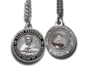 the christian mint, llc st peregrine patron saint of cancer medal w/capsule of st peregrine soil (women's 3/4-inch diameter)