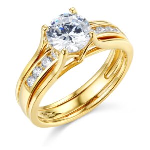 14k yellow gold solid engagement ring & wedding band set - size 6