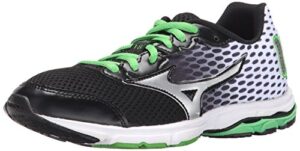 mizuno wave rider 18 junior kids running shoe (little kid/big kid), black/classic green, 2.5 m us little kid