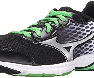 Mizuno Wave Rider 18 Junior Kids Running Shoe (Little Kid/Big Kid), Black/Classic Green, 2.5 M US Little Kid