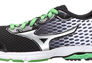 Mizuno Wave Rider 18 Junior Kids Running Shoe (Little Kid/Big Kid), Black/Classic Green, 2.5 M US Little Kid