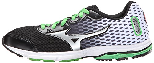 Mizuno Wave Rider 18 Junior Kids Running Shoe (Little Kid/Big Kid), Black/Classic Green, 2.5 M US Little Kid