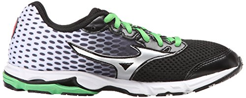 Mizuno Wave Rider 18 Junior Kids Running Shoe (Little Kid/Big Kid), Black/Classic Green, 2.5 M US Little Kid