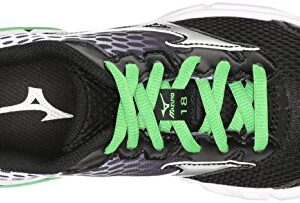 Mizuno Wave Rider 18 Junior Kids Running Shoe (Little Kid/Big Kid), Black/Classic Green, 2.5 M US Little Kid