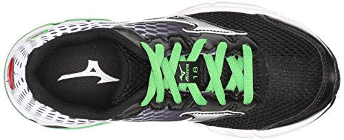 Mizuno Wave Rider 18 Junior Kids Running Shoe (Little Kid/Big Kid), Black/Classic Green, 2.5 M US Little Kid