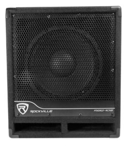 rockville bass gig active powered pa subwoofer dj/pro 1200 watt, 10 inch (rbg10s), black