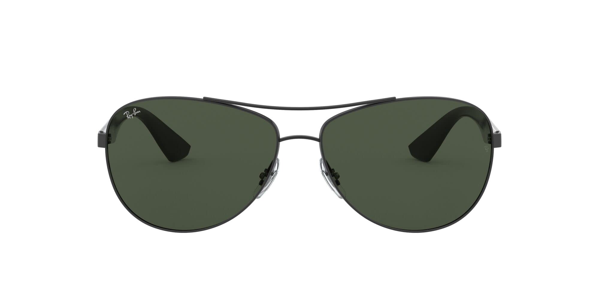 Ray-Ban Men's RB3526 Aviator Sunglasses, Matte Black/Dark Green, 63 mm