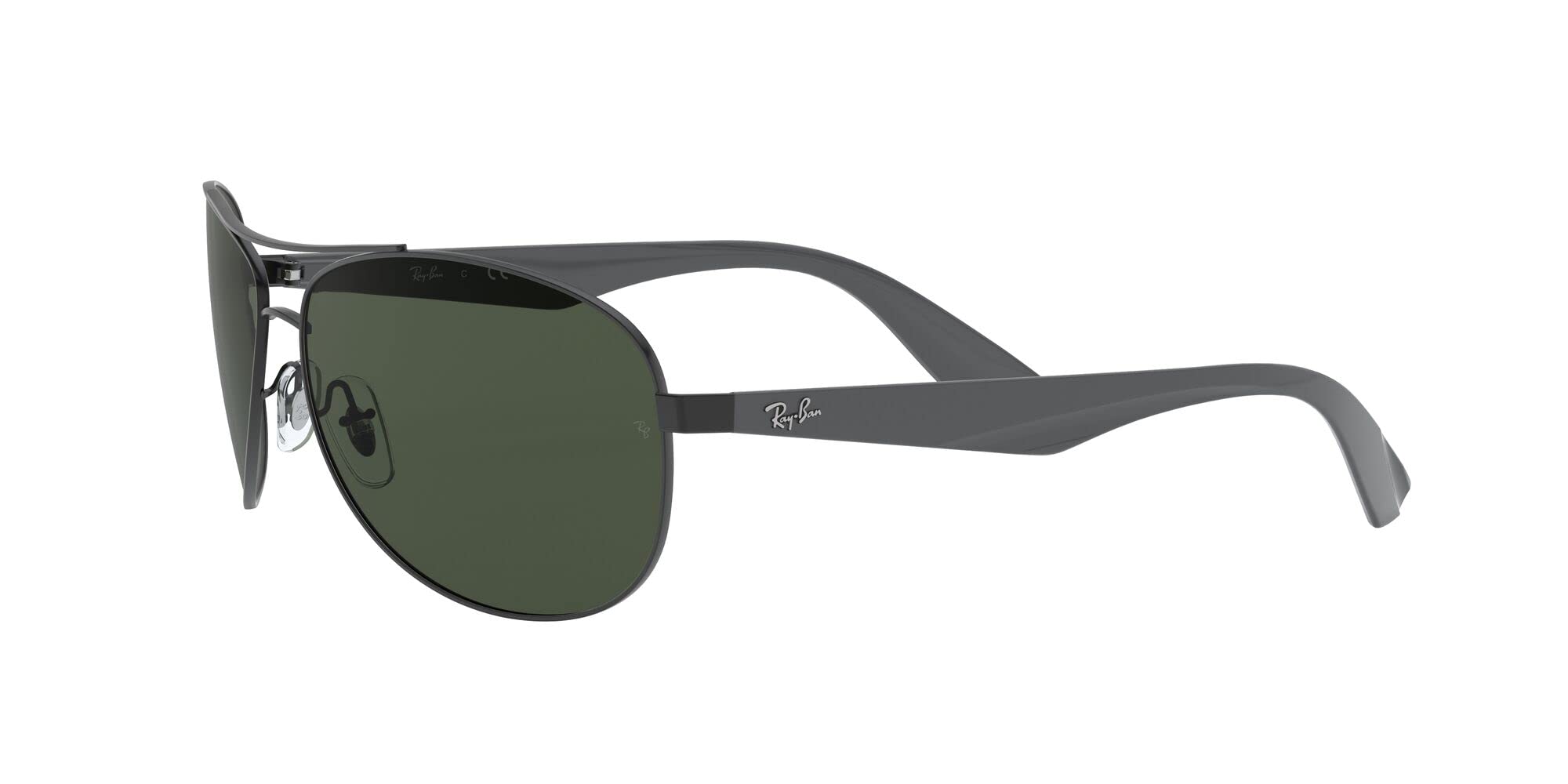 Ray-Ban Men's RB3526 Aviator Sunglasses, Matte Black/Dark Green, 63 mm