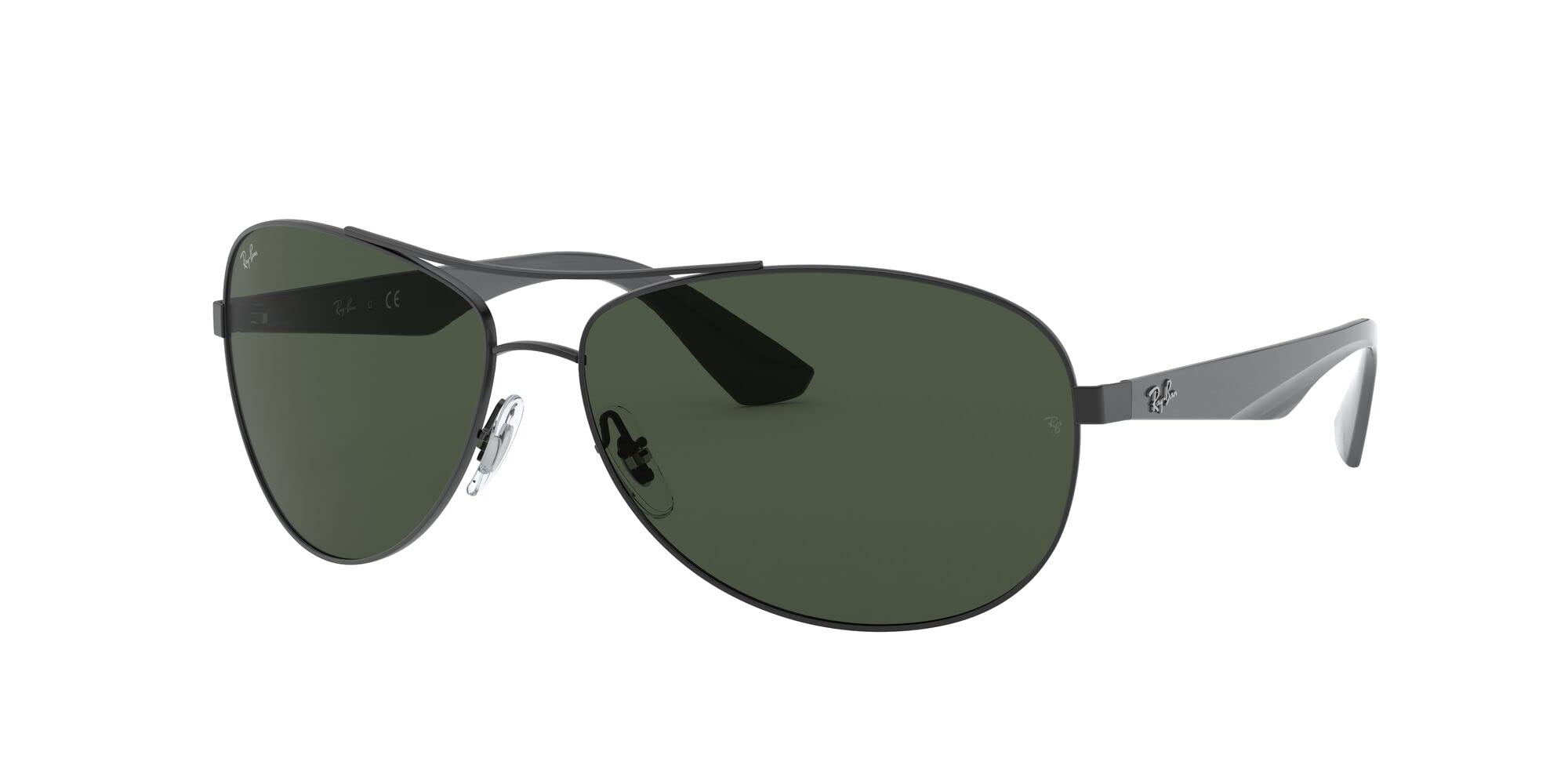 Ray-Ban Men's RB3526 Aviator Sunglasses, Matte Black/Dark Green, 63 mm