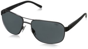 polo ralph lauren men's ph3093 square sunglasses, matte dark gunmetal/grey, 62 mm