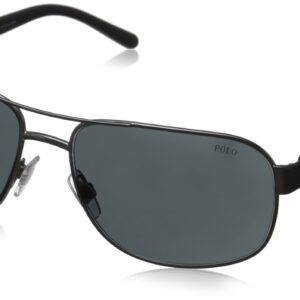 Polo Ralph Lauren Men's PH3093 Square Sunglasses, Matte Dark Gunmetal/Grey, 62 mm