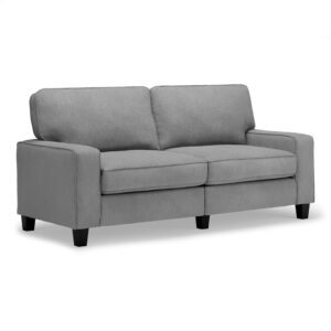 serta palisades 73" track arm sofa, easy care polyester, soft pillow back, pocket coil seat cushions, removable covers, loveseat or couch for small spaces, living rooms or bedrooms, glacial gray