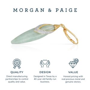 MORGAN & PAIGE 18K Yellow Gold Plated .925 Sterling Silver Genuine Green Jade and 1/20 Cttw Diamond Leaf-Shaped Leverback 2" Dangle Earrings (I-J Color, I2-I3 Clarity)