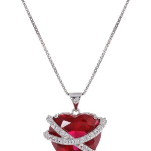 Amazon Essentials Sterling Silver Created Ruby and Created White Sapphire Wrap Heart Pendant Necklace, 18", (previously Amazon Collection)