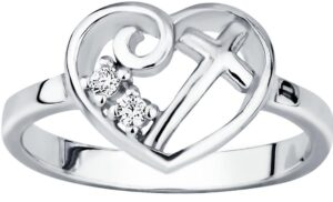 kinzie fashion christian promise ring for her: sterling silver cz simulated diamond heart & cross promise ring, s9