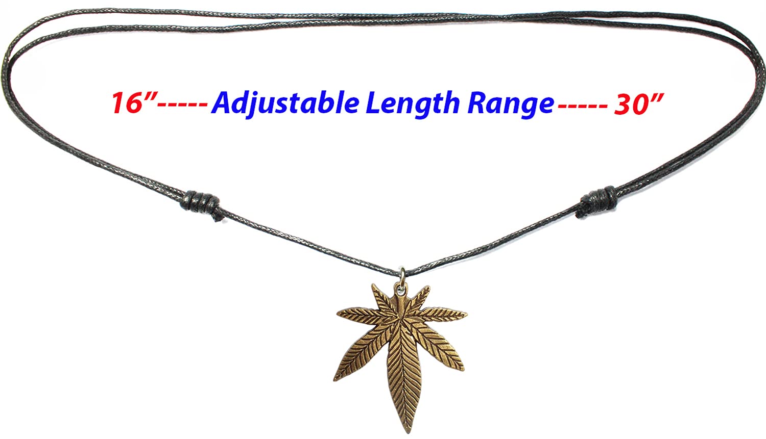 Bijoux de Ja Antique Bronze Pot Leaf Weed Pendant Adjustable Black Cord Necklace 16-30 Inches