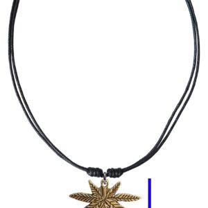 Bijoux de Ja Antique Bronze Pot Leaf Weed Pendant Adjustable Black Cord Necklace 16-30 Inches