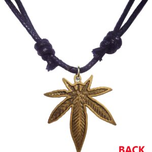 Bijoux de Ja Antique Bronze Pot Leaf Weed Pendant Adjustable Black Cord Necklace 16-30 Inches