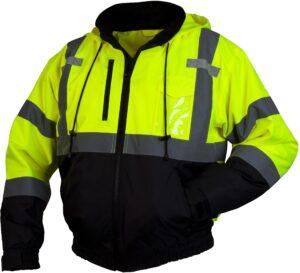 pyramex rj31 series waterproof class 3 fleece bomber safety jacket, lime, medium